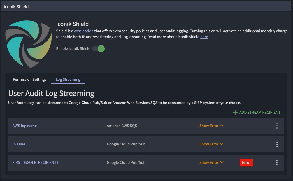Audit Log Streaming – iconik