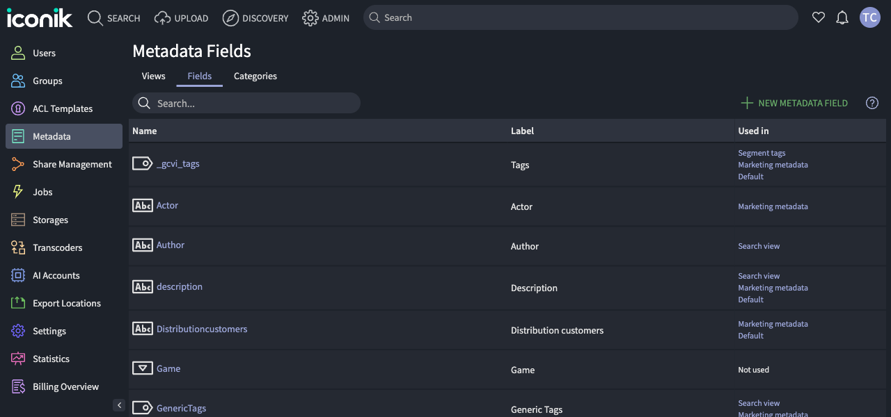 Metadata Fields – iconik