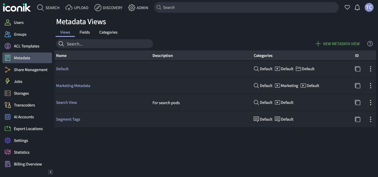 Metadata Views Admin – iconik
