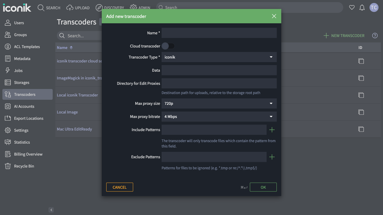 Transcoders - Adding – iconik