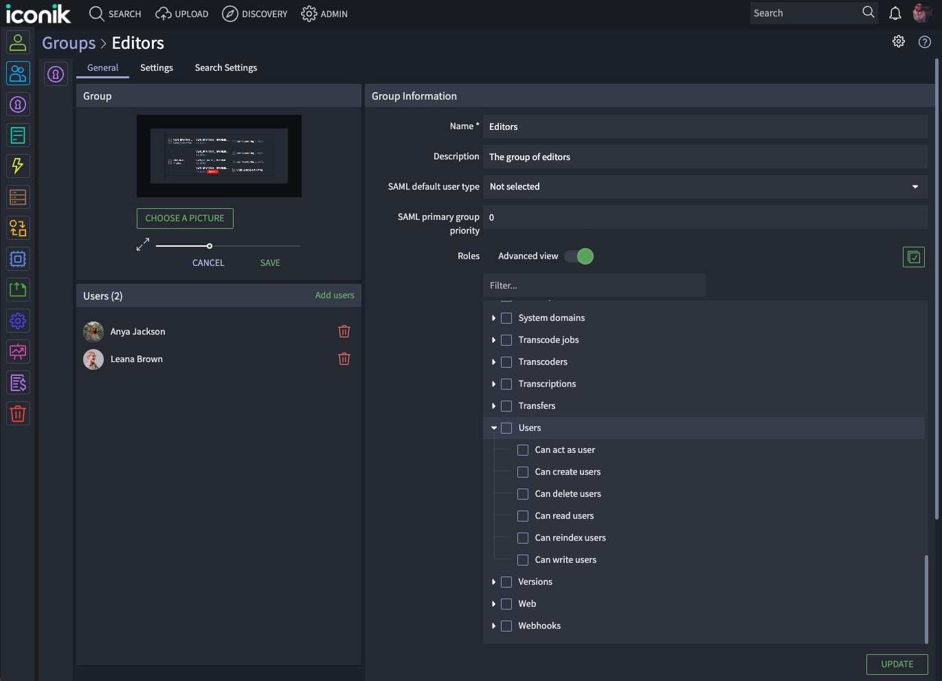Roles Admin – iconik