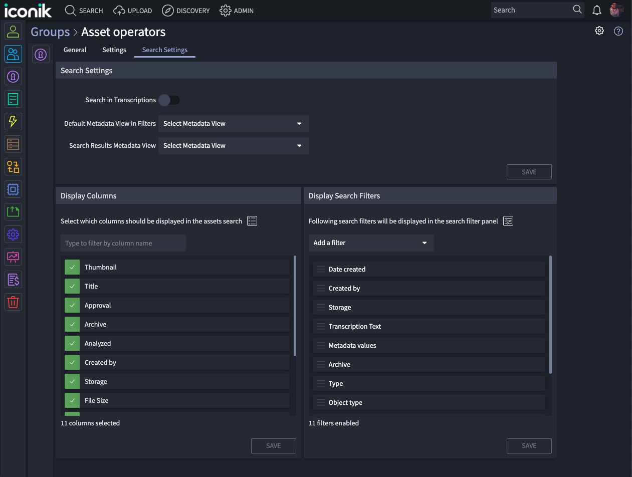Search Settings – iconik