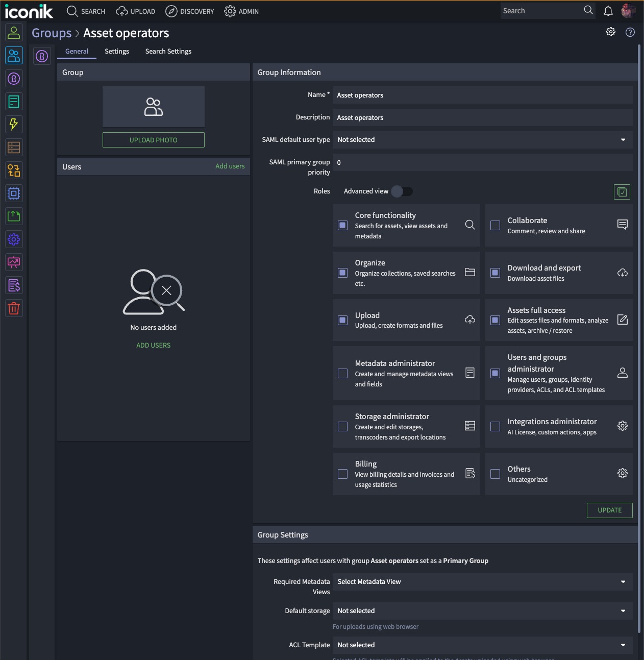Roles Admin – iconik