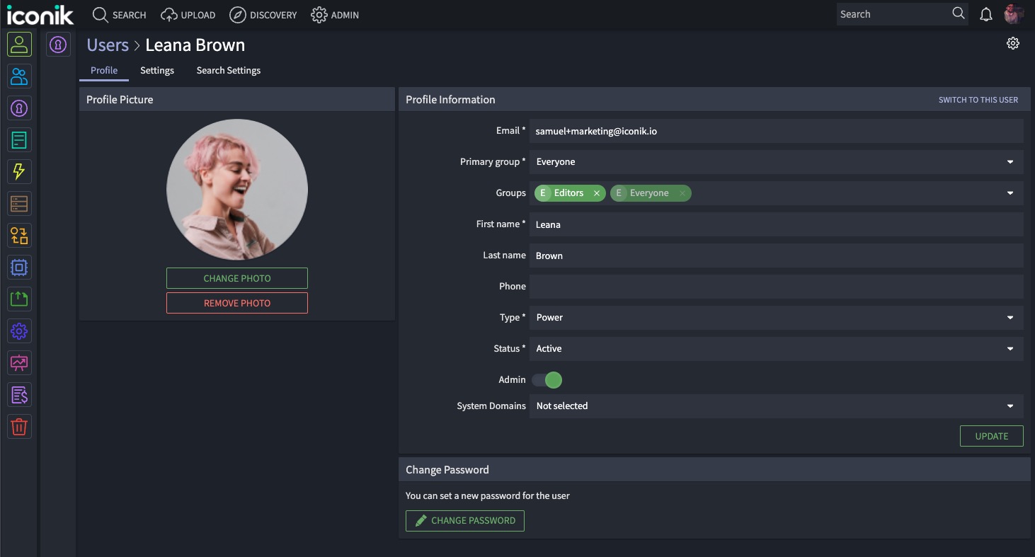 Editing Users – iconik