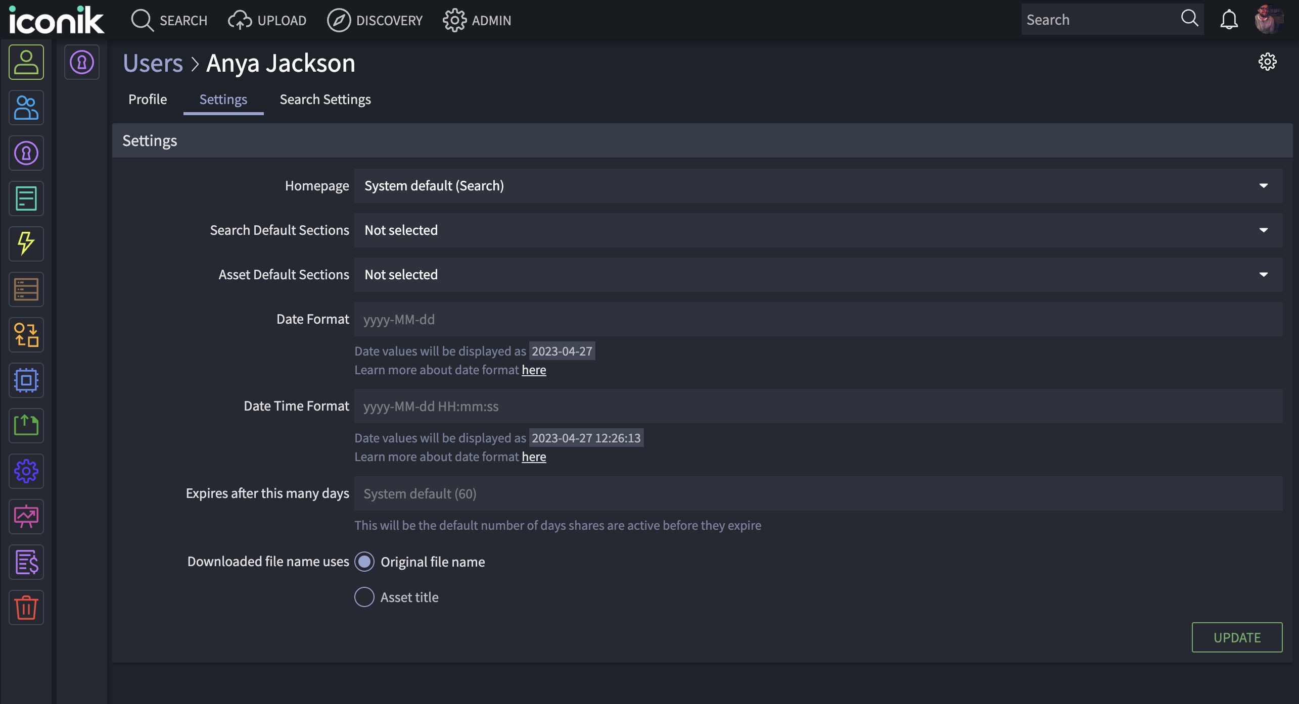 User Settings – iconik