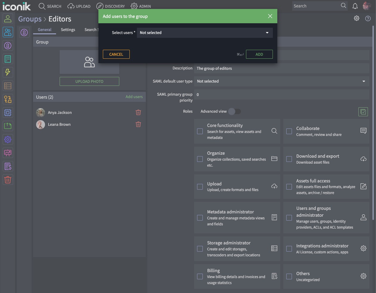User Group membership – iconik
